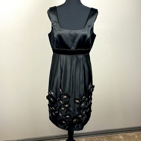 Chetta B | Dresses | Chetta B Dress Black Satin Floral Applique Square ...